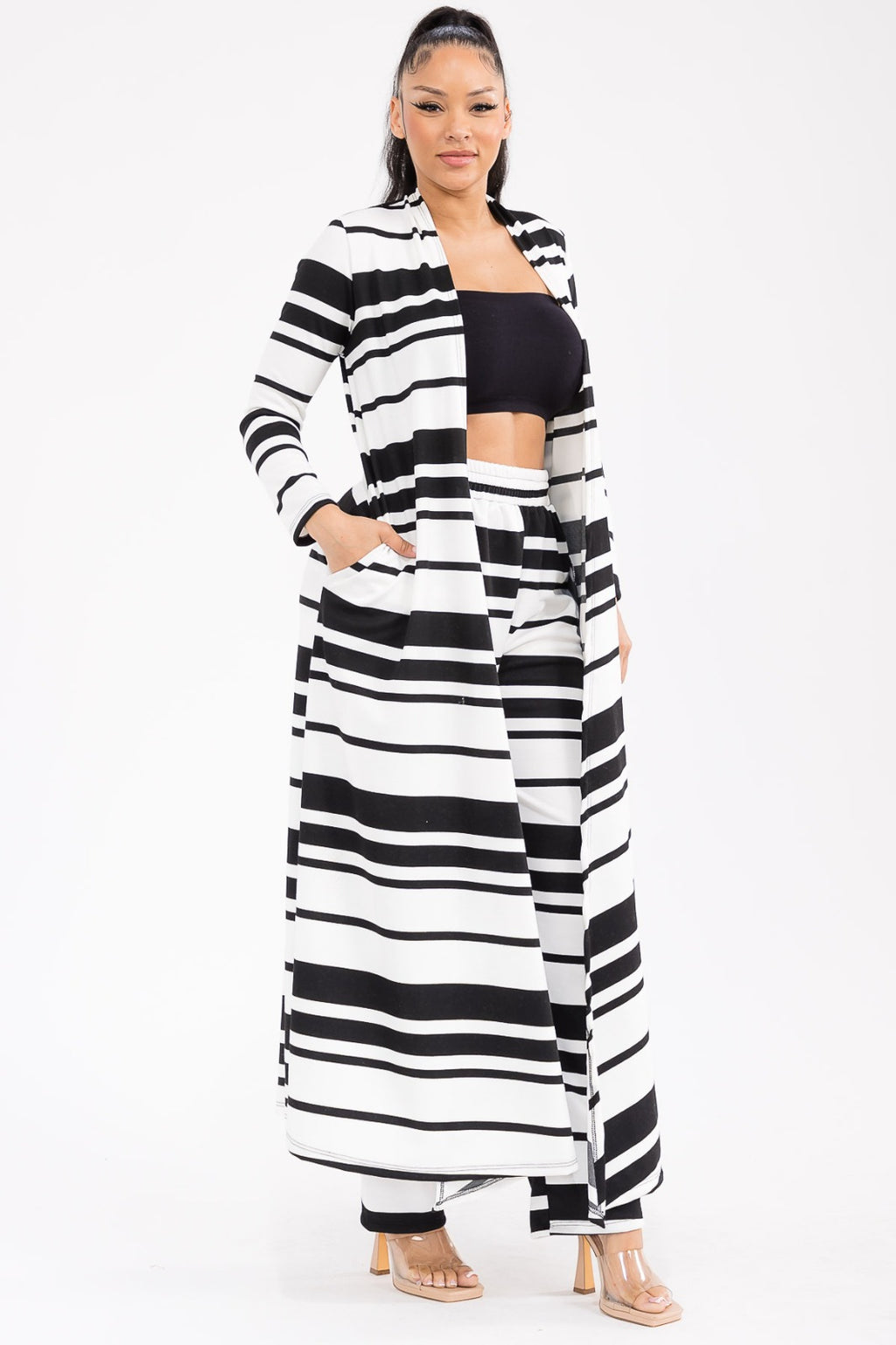 Black & White Stripe Duster Pant Set – PricedJustRightFashion