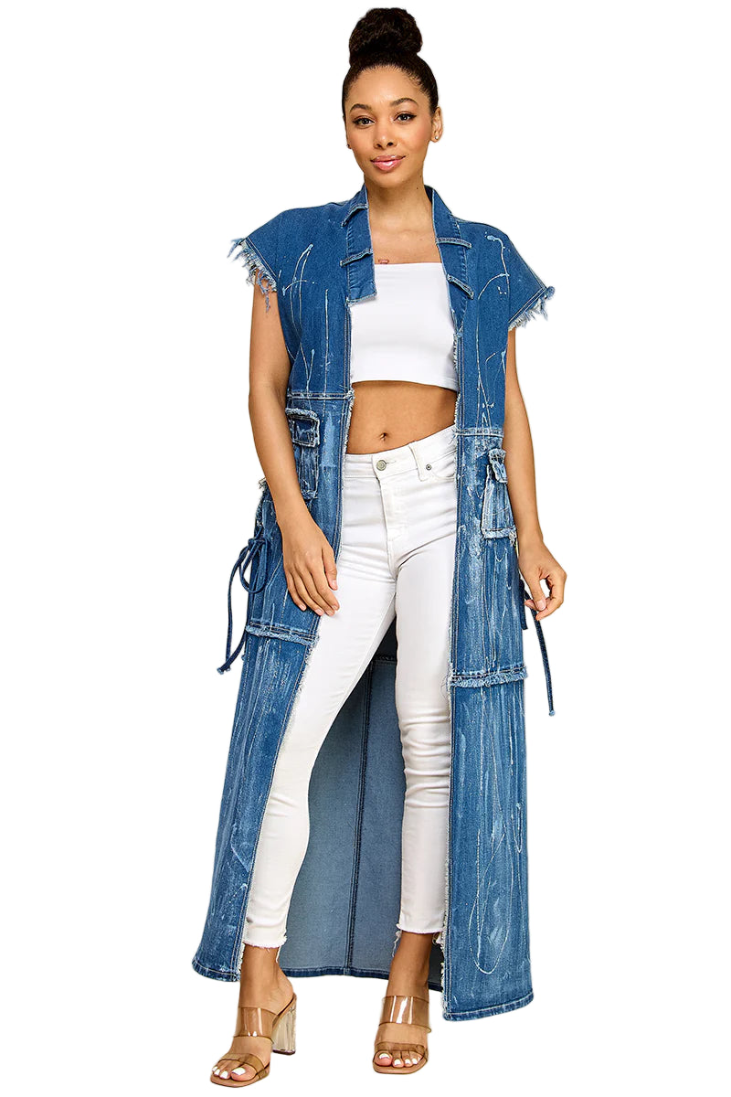 Splatter & Sparkle Denim Vest Duster – PricedJustRightFashion