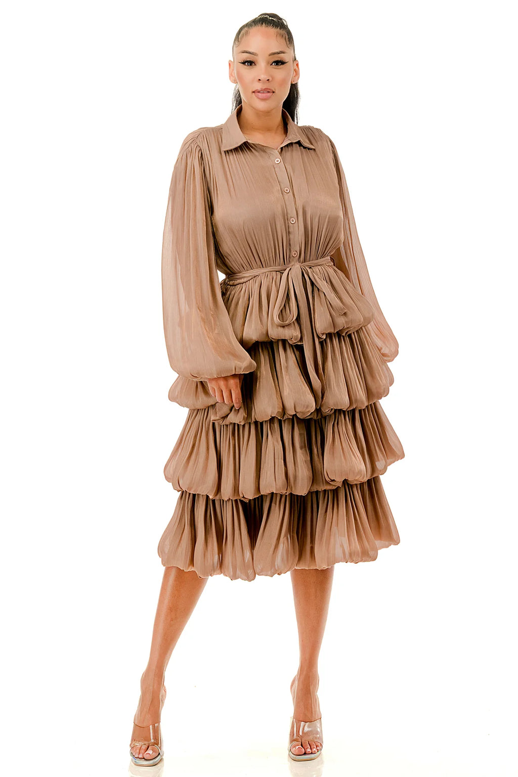 Tan Tiered Bubble Dress – PricedJustRightFashion